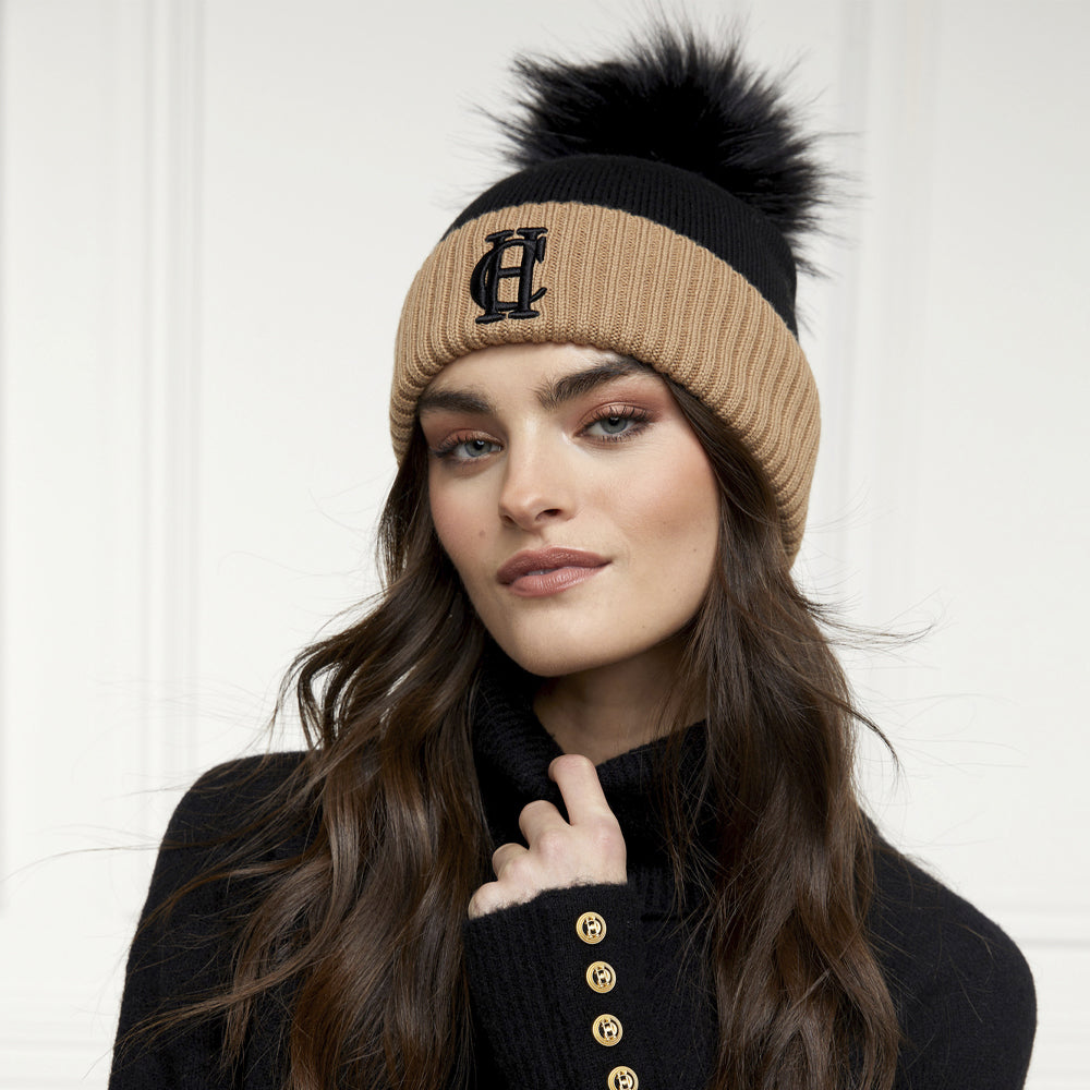 Ladies black bobble hat store
