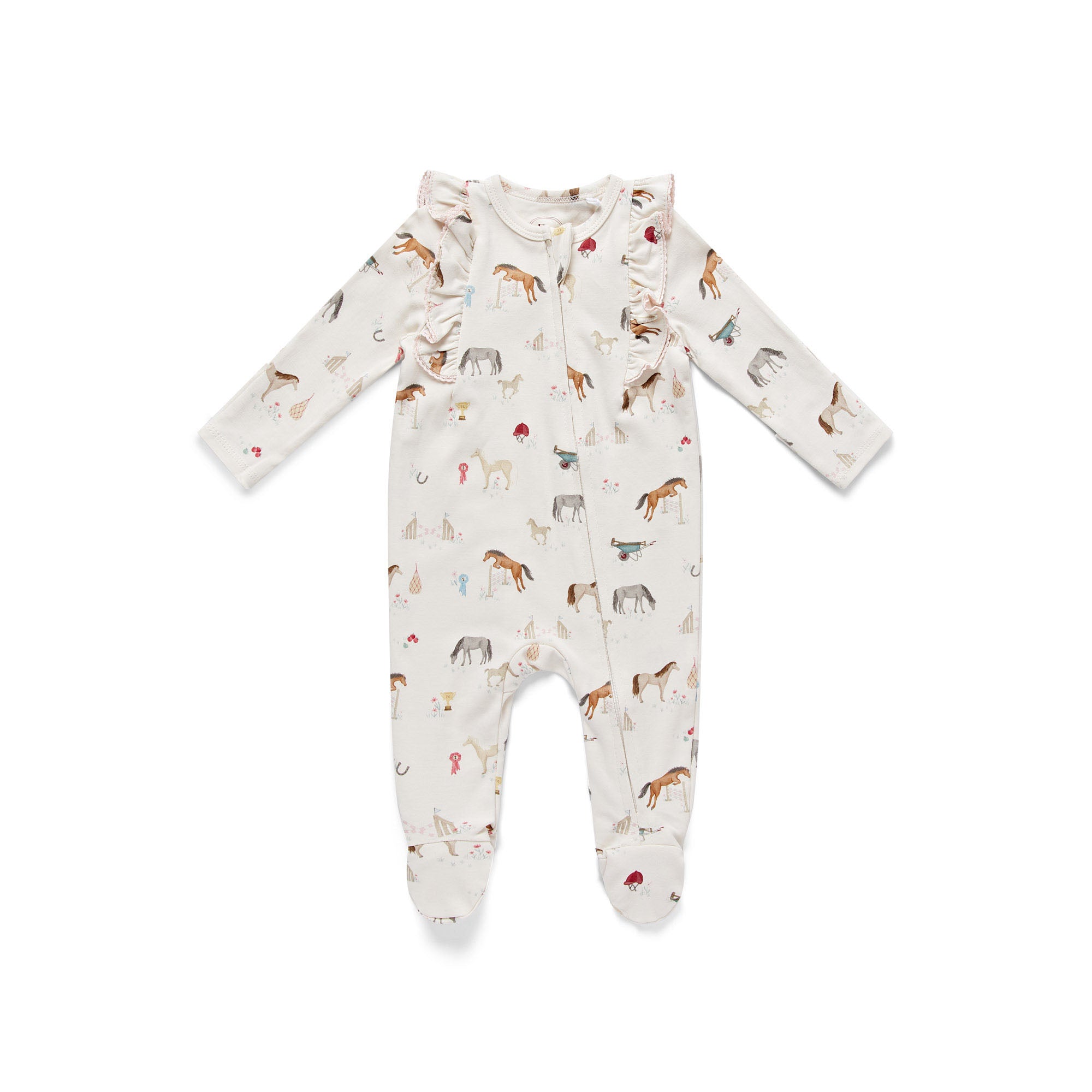 Eleanor Charles Baby The Pony Print Frill Zip Sleepsuit - The Ec Pony ...