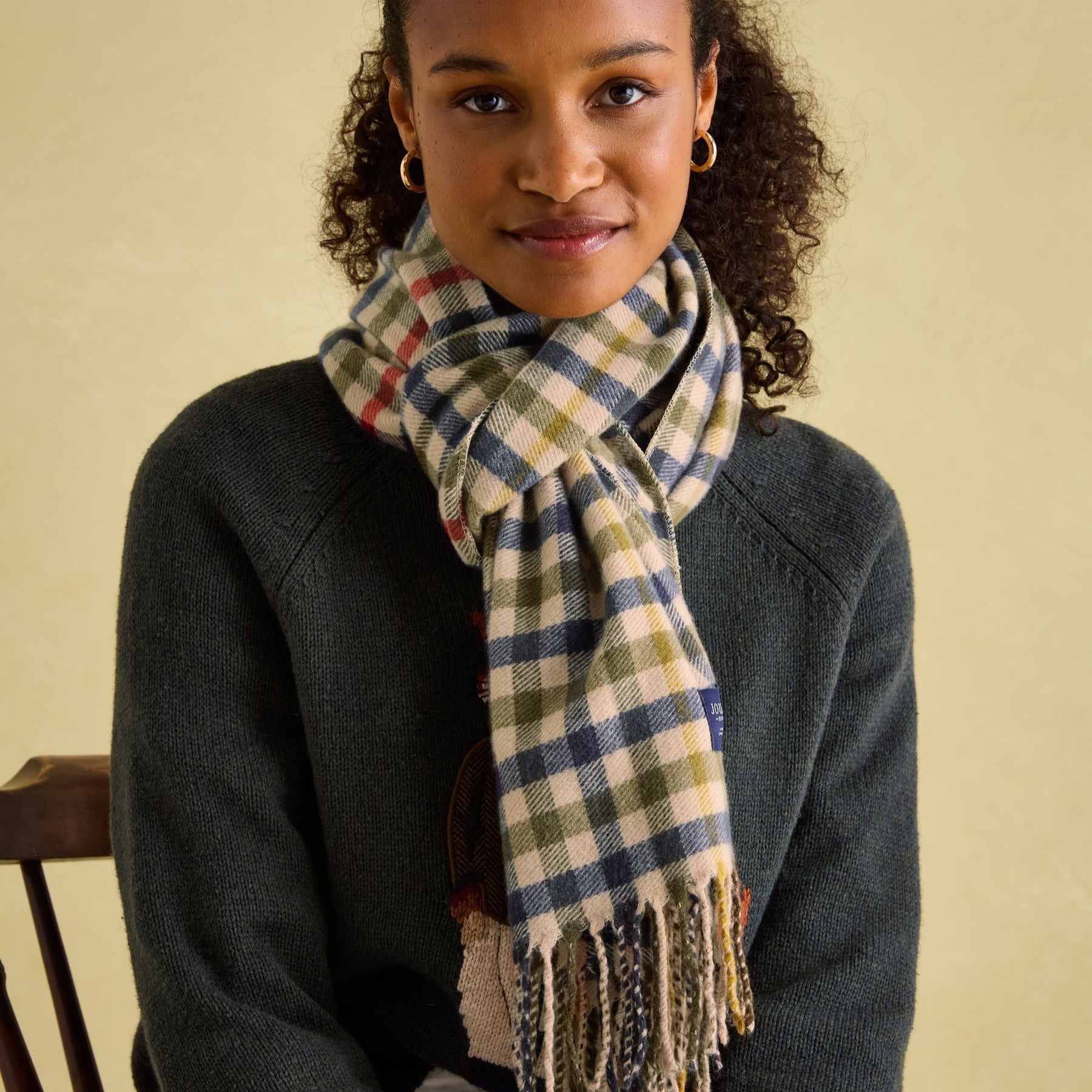 Joules Ladies Langtree Check Scarf Brown Millbry Hill