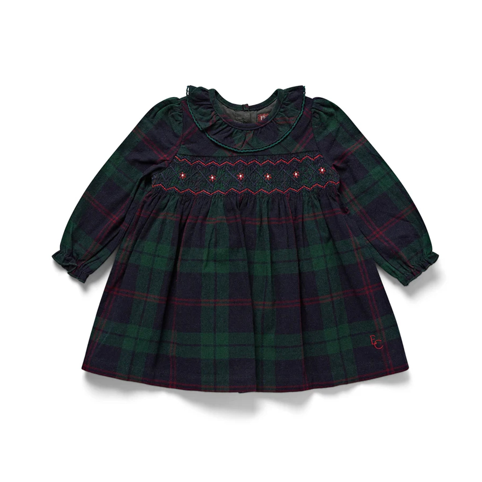 Eleanor Charles The Tartan Smocked Dress - Navy & Green Check Tartan ...