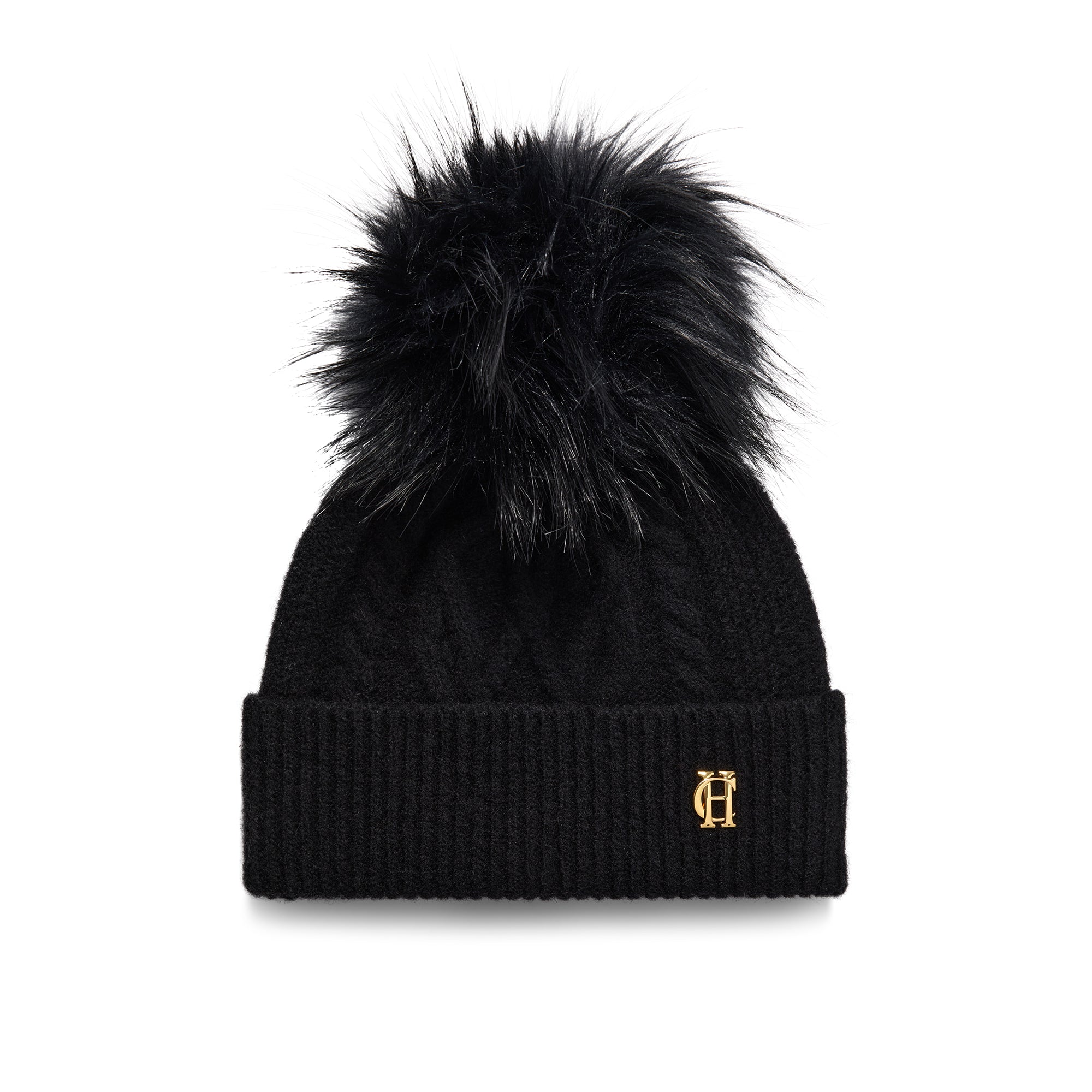 Holland Cooper Ladies Sloane Cable Bobble Hat - Black | Millbry Hill